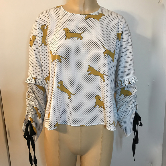 Zara | Tops | Nwt Zara Short Blouse With Dogs Print | Poshmark
